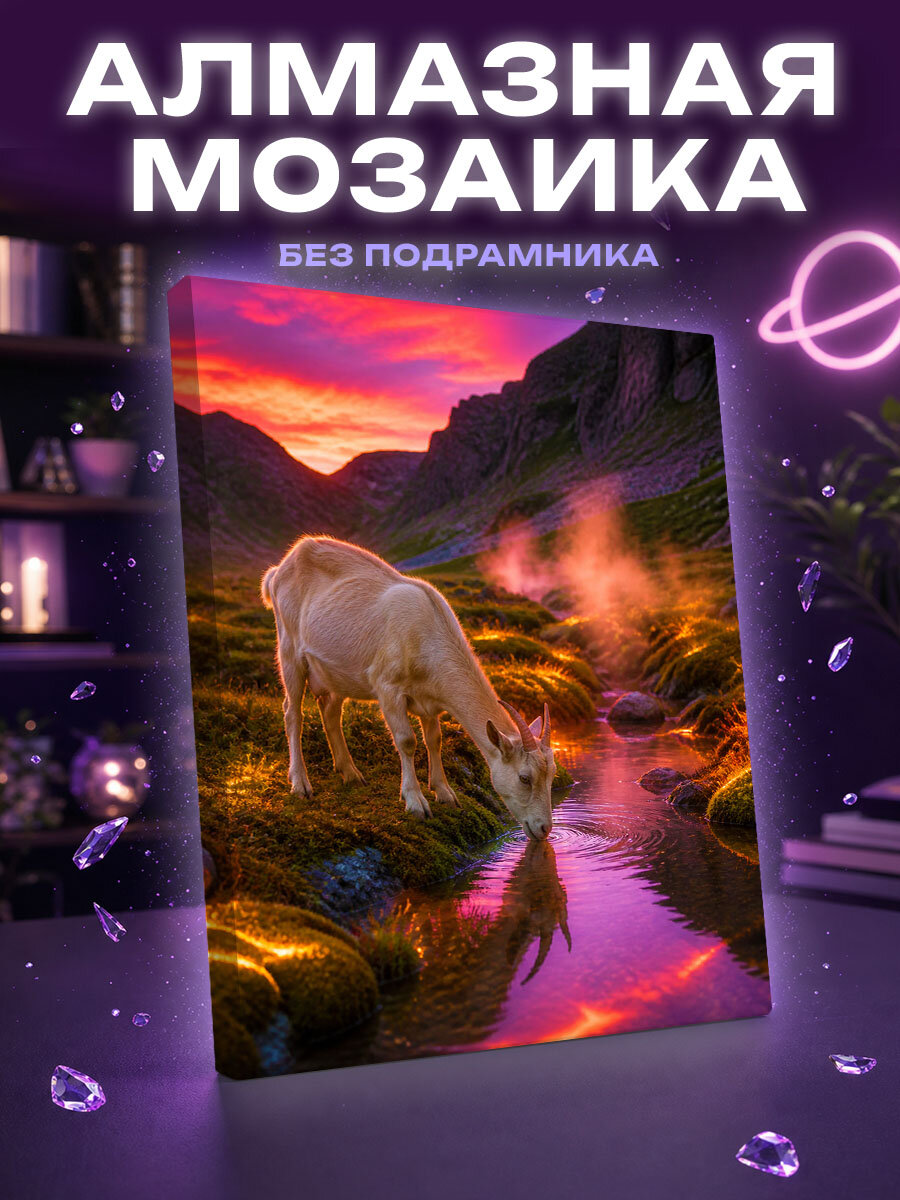 Алмазная мозаика Малиновый закат у ручья