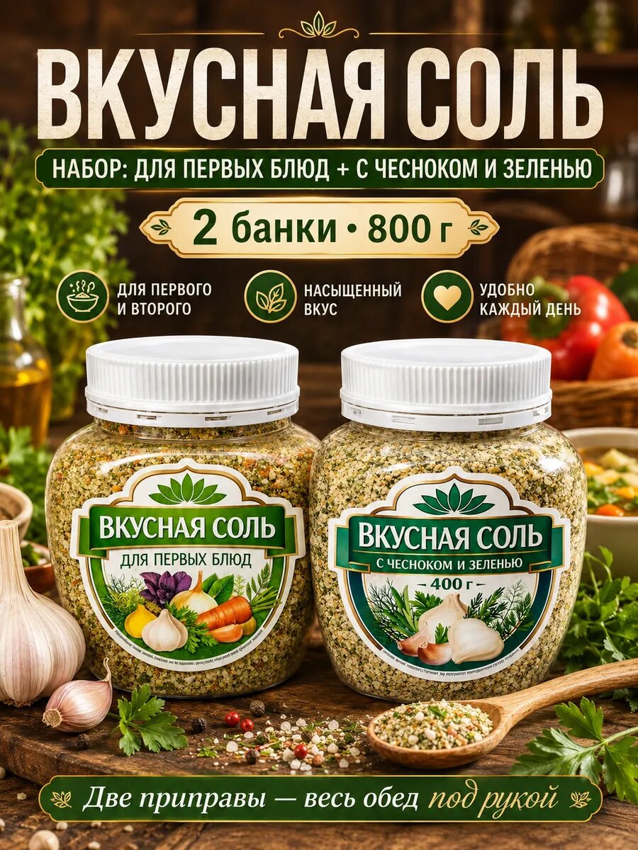 Вкусная соль с чесноком и для первых блюд набор приправ