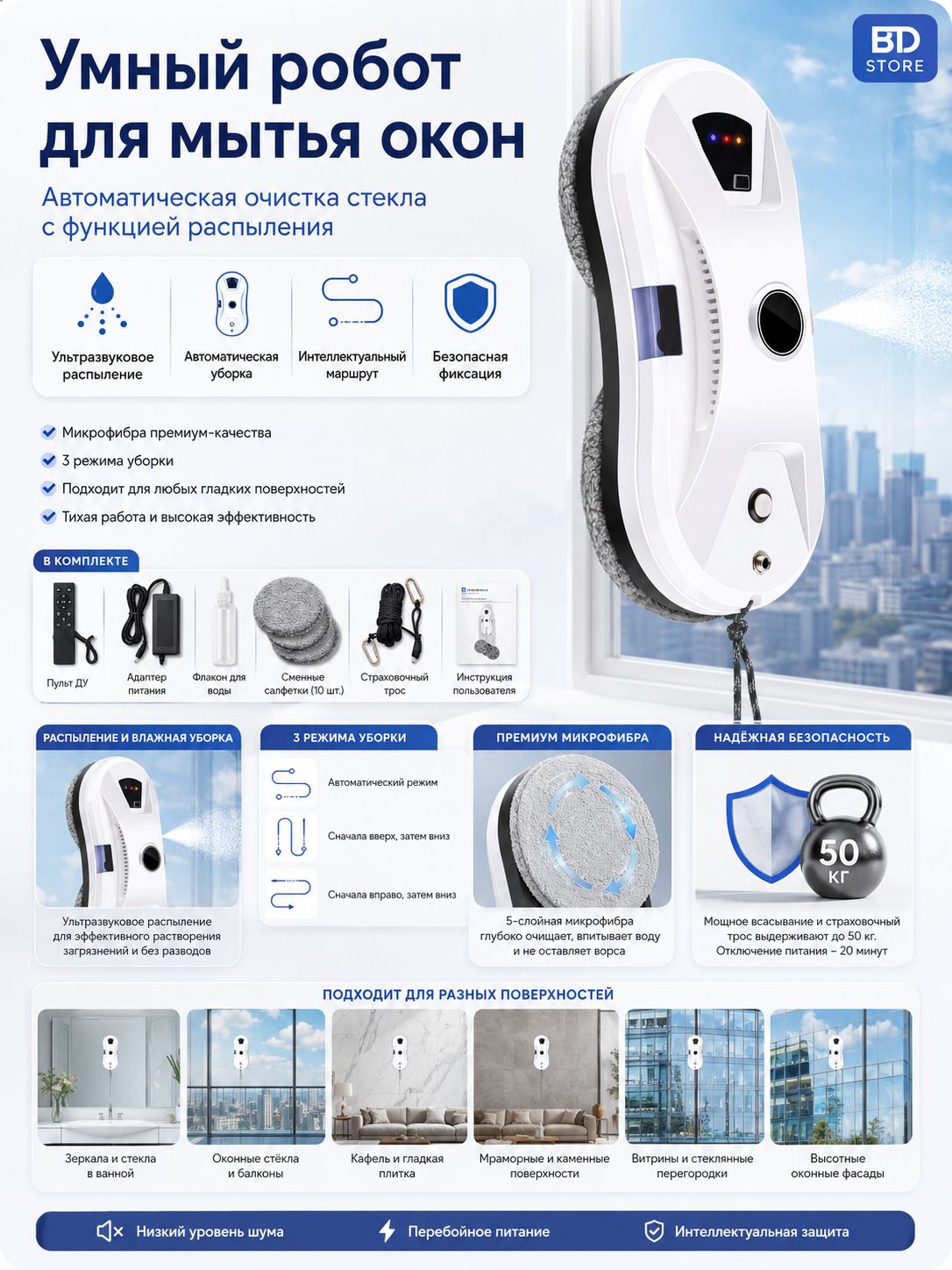 Робот для мойки окон JQR-W14S, белый