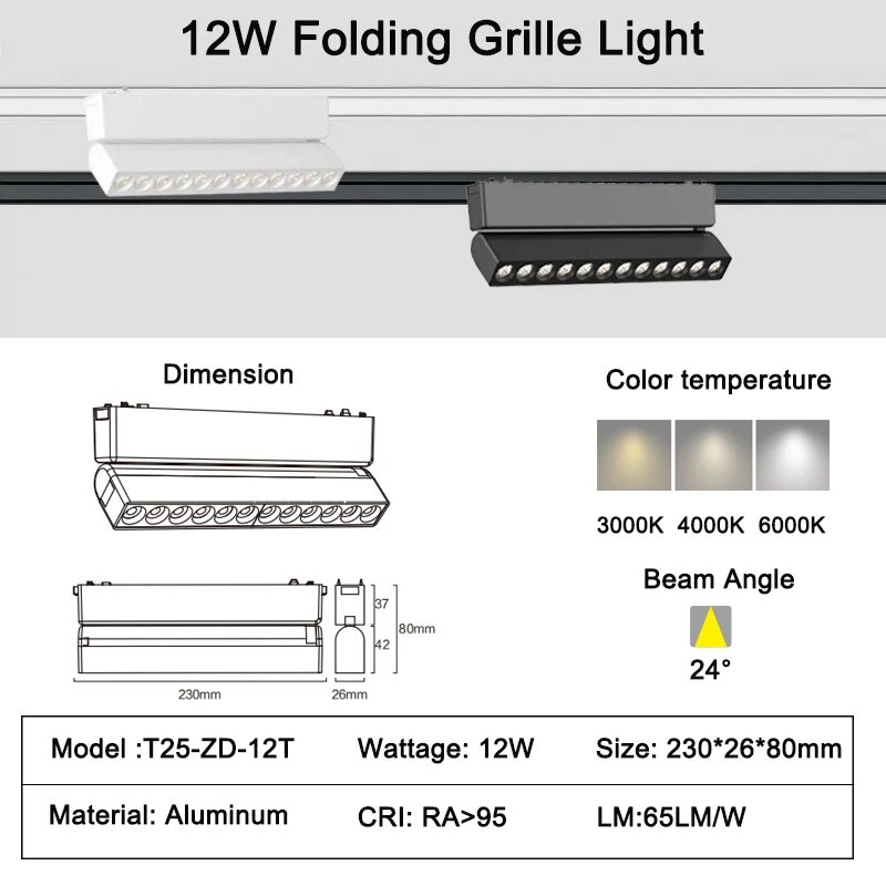 12W Folding Grille Light, 230x26x80mm, 4000K