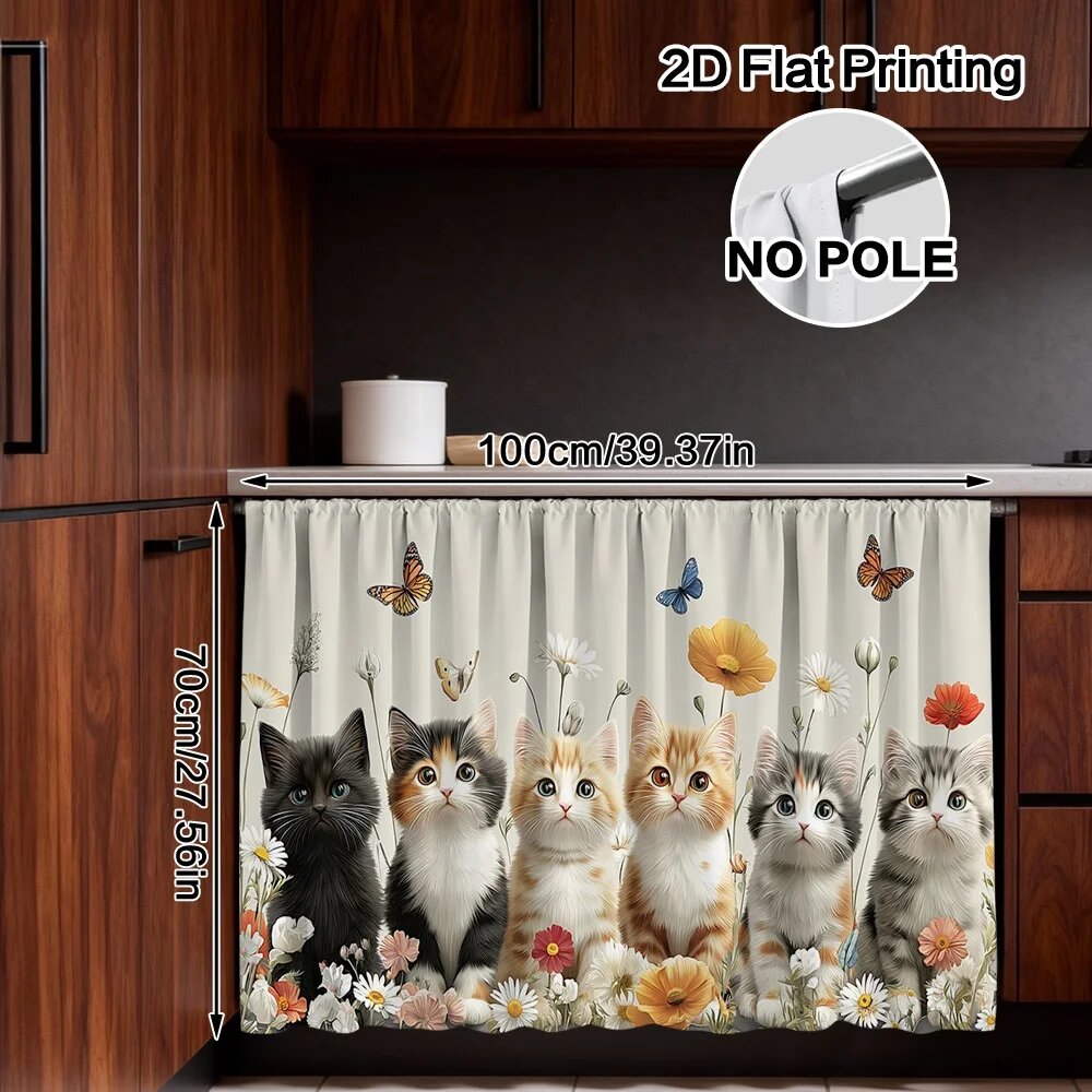 Шторки VIKAMA Spring Cats Wildflowers из полиэстера 70X100CM