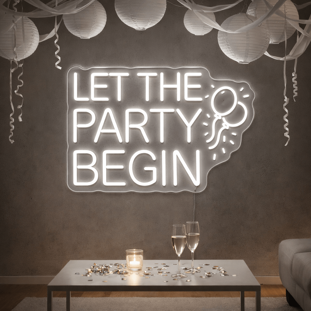 Неоновая светодиодная вывеска «Party On» с шарами, диммируемая, панельное управление, для вечеринок и свадеб, крепление на стену или потолок, белый цвет, 8 дюймов, 7 символов
