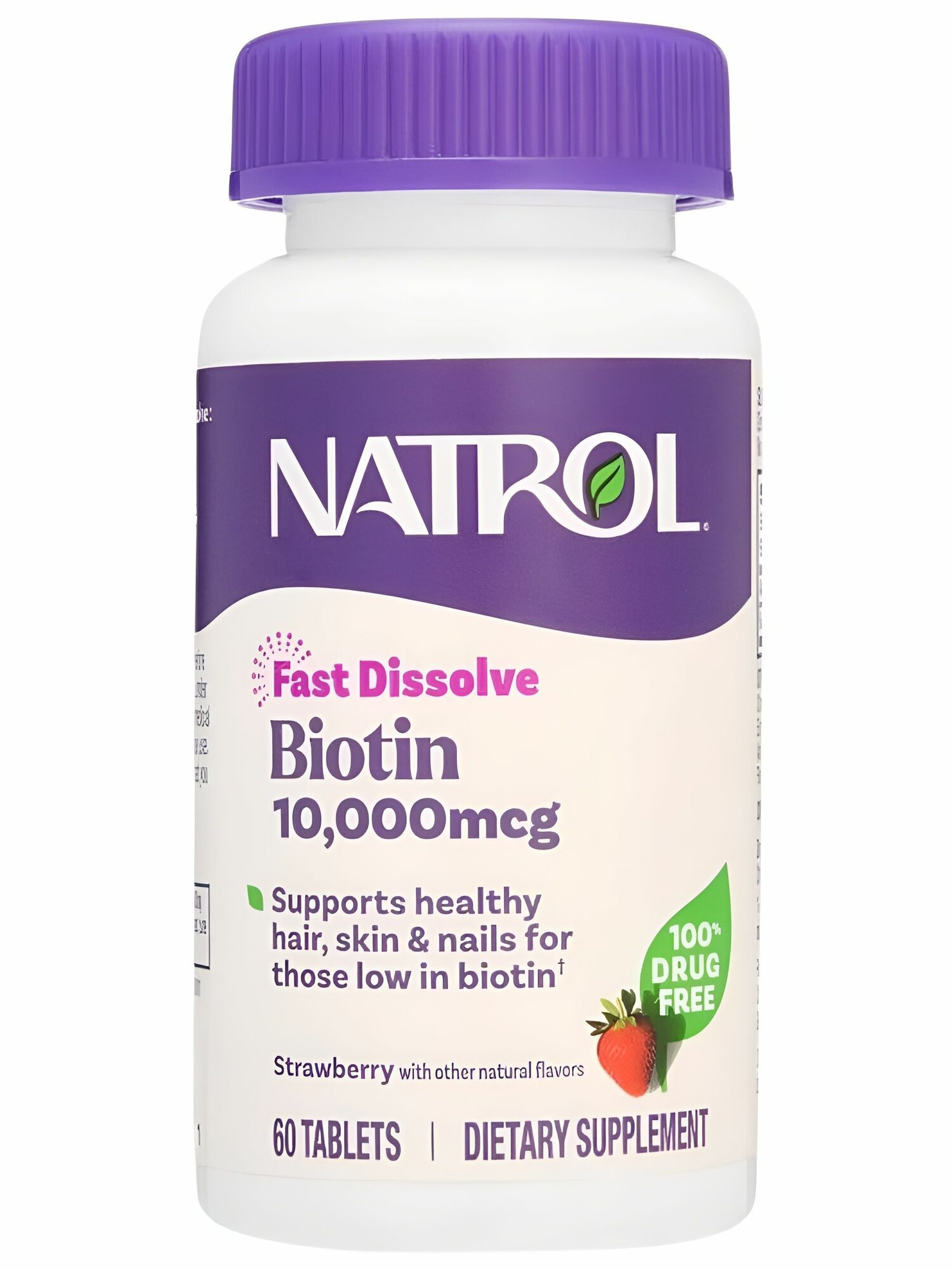 Natrol, Биотин для волос и ногтей, Biotin, 10000 мкг, со вкусом клубники, 60 таблеток