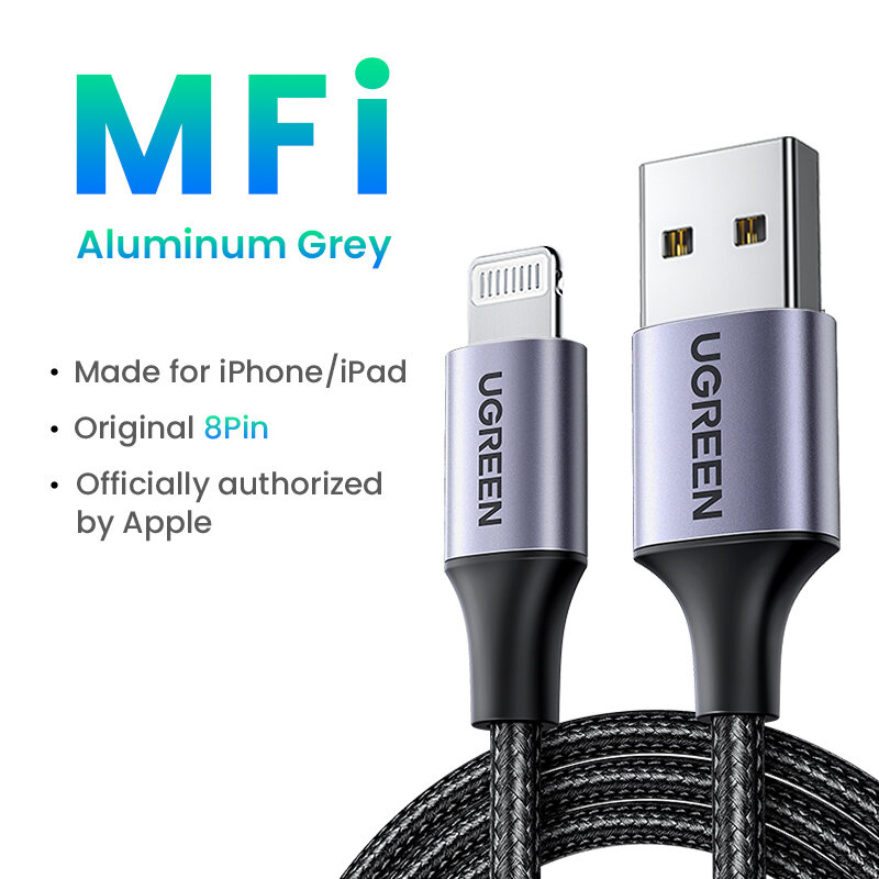 Кабель UGREEN PD 20W USB C - Lightning - сертифицированный MFi кабель Type-C, совместимый с iPhone 14, 13 Pro Max, iPhone 14 Plus, iPhone 12, 11 Pro Max /X/XR/XS/8 Series, iPad 9, AirPods Pro и другими устройствами.