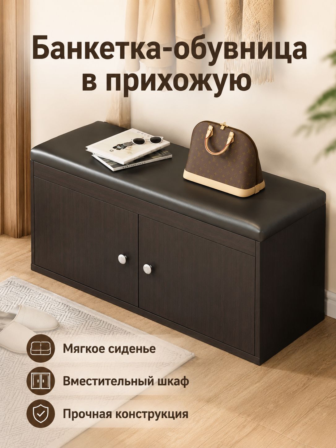 Обувница со скамьей многоярусная прочная для прихожей и общежития