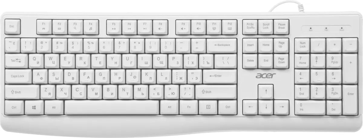 Клавиатура Acer OKW301, проводная, USB, мембранная, белый