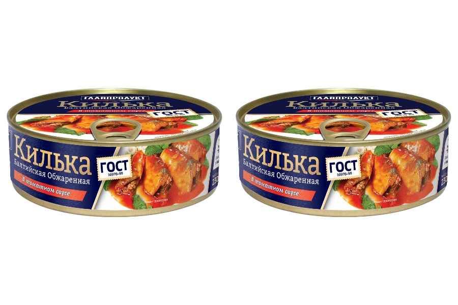 Главпродукт Килька обжаренная в томатном соусе 230 г, 2 шт