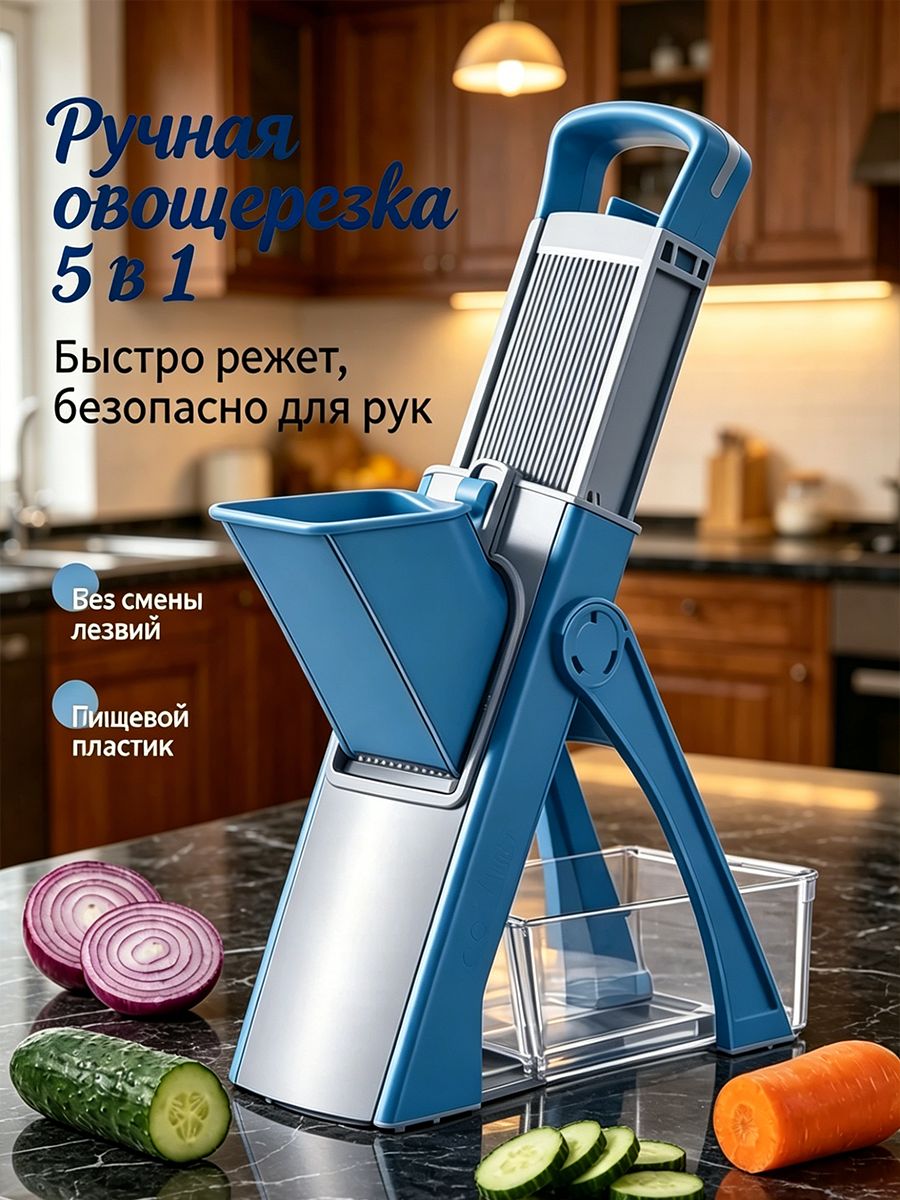 Найсер дайсер овощерезка, овощерезка ручная многофункциональная с контейнером, 5-в-1