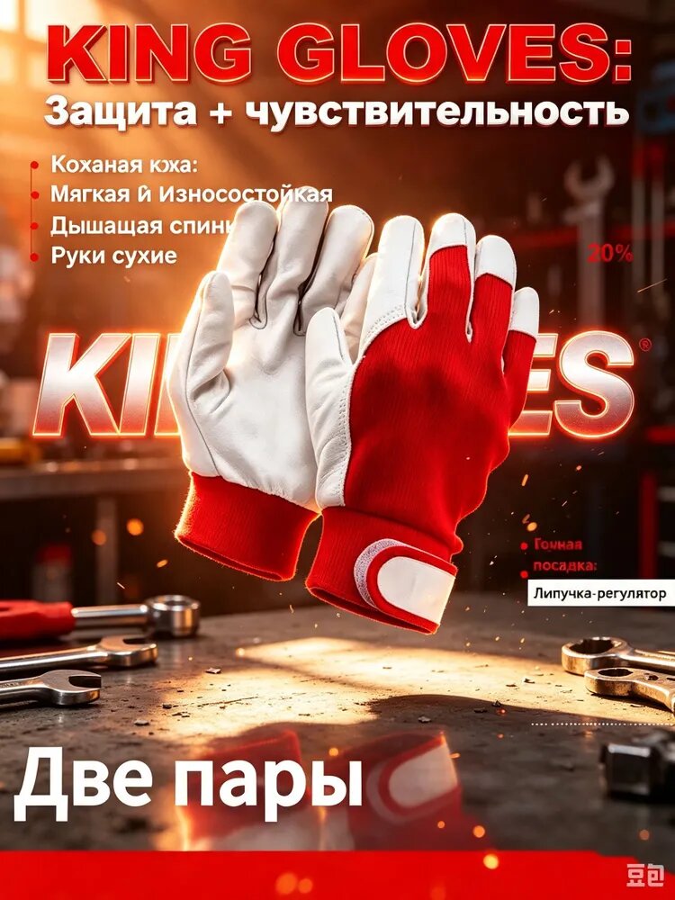 KING GLOVES Рабочие перчатки кожаные с высокой чувствительностью из козьей кожи, размер 9. Для аргонной сварки, авторемонта и точных работ Две пары