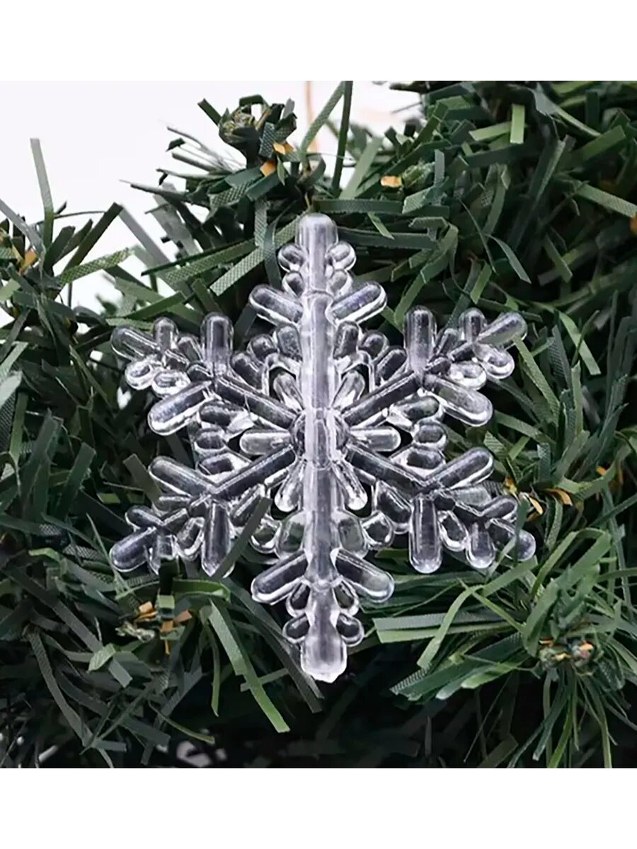 Набор елочных подвесок Сфера "Снежинки", акрил, 5.3x6 мм, без подсветки, 10 штук