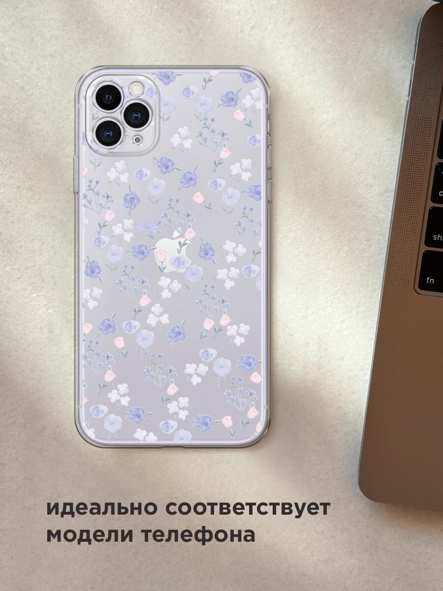 Чехол на Apple iPhone 11 Pro / Айфон 11 Про с принтом "Сиреневые розы паттерн", прозрачный — фото 1