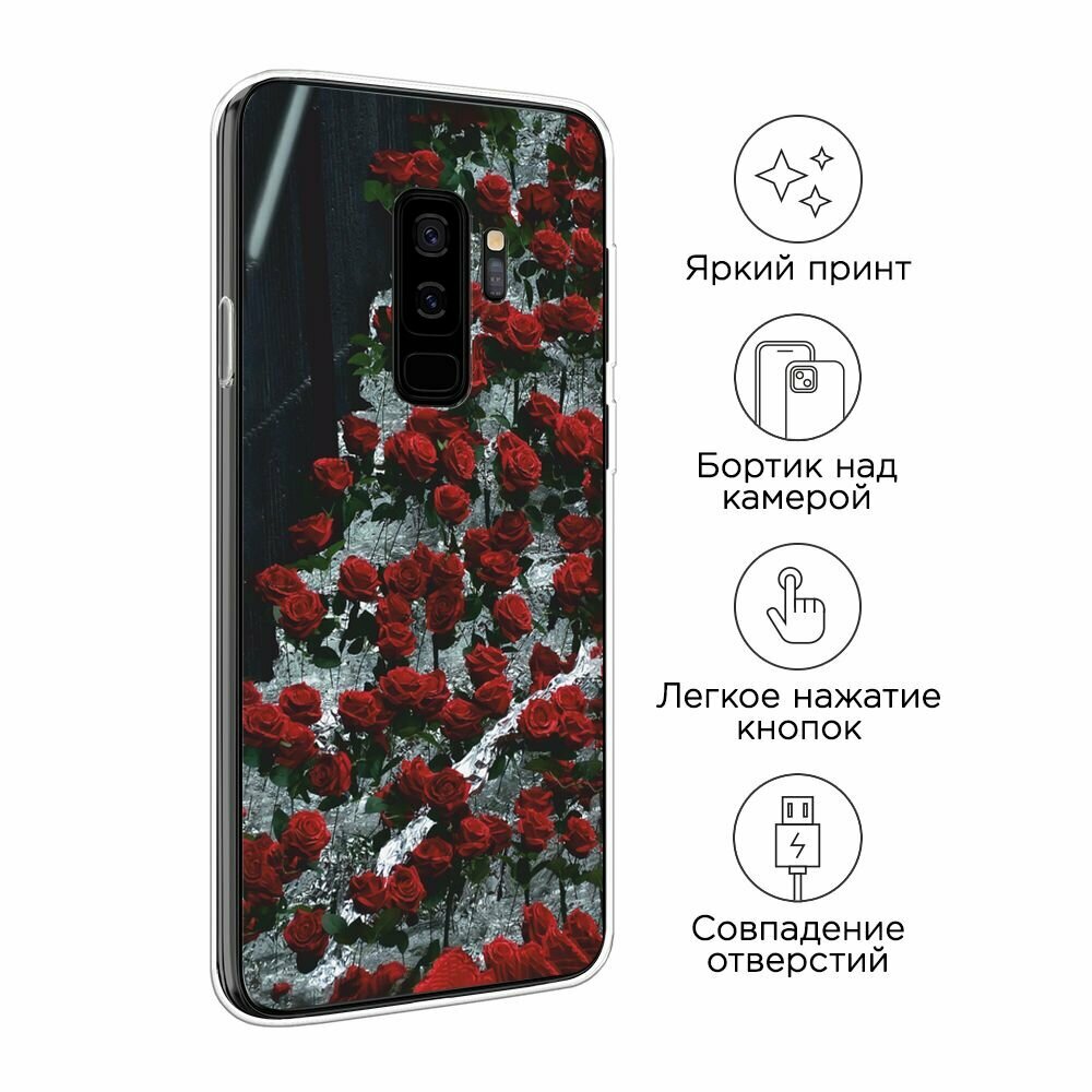 Чехол на Samsung Galaxy S9 + / Самсунг Галакси С9 Плюс с принтом Цветущие алые розы — фото 1