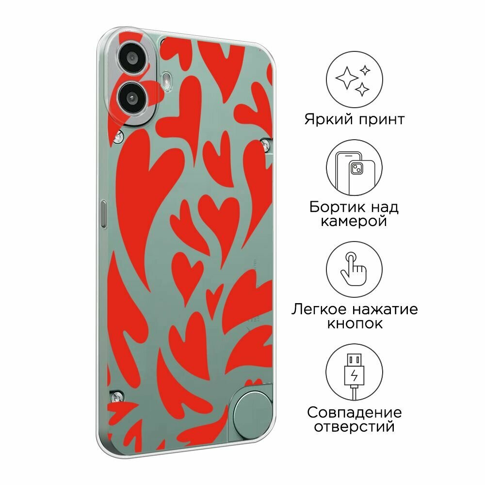 Чехол на CMF Phone 1 / CMF Фон 1 с принтом "Crazy hearts 2 - 14 февраля", прозрачный — фото 1