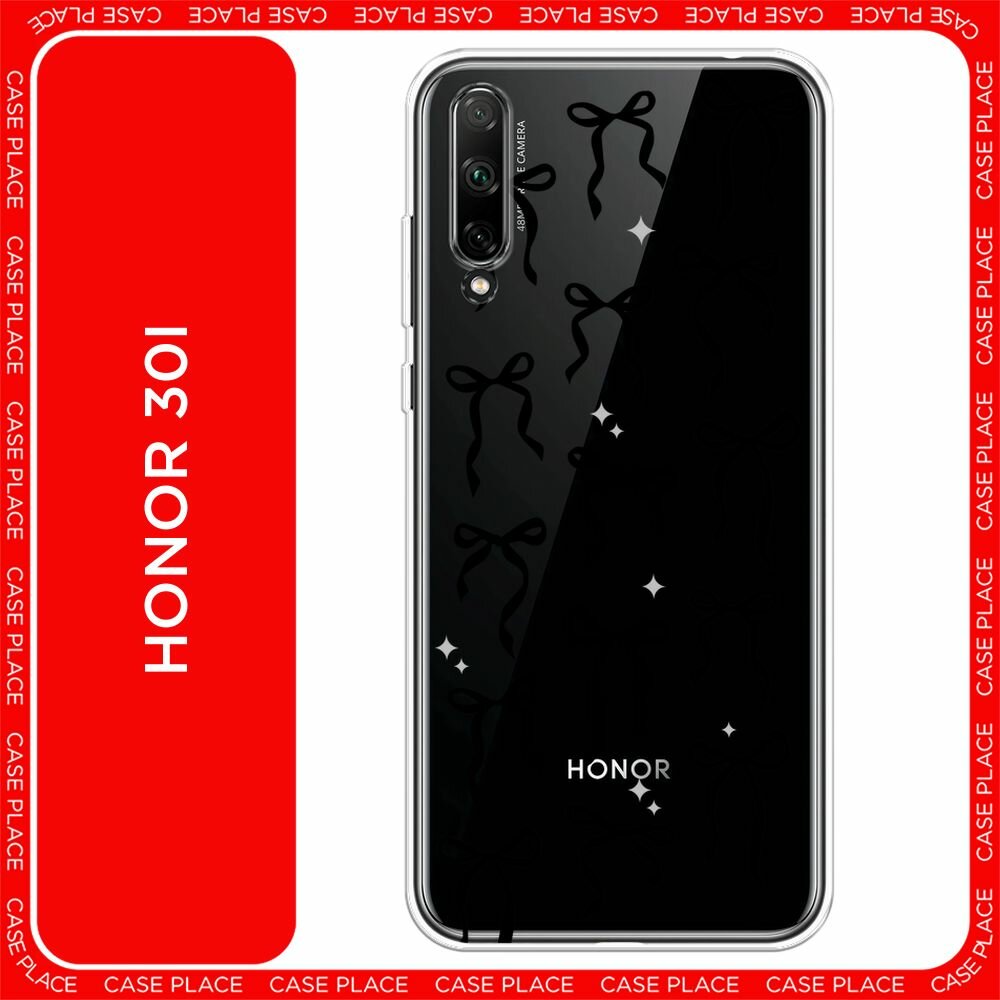 Чехол на Honor 30i / Хонор 30i с принтом "Black bows", прозрачный