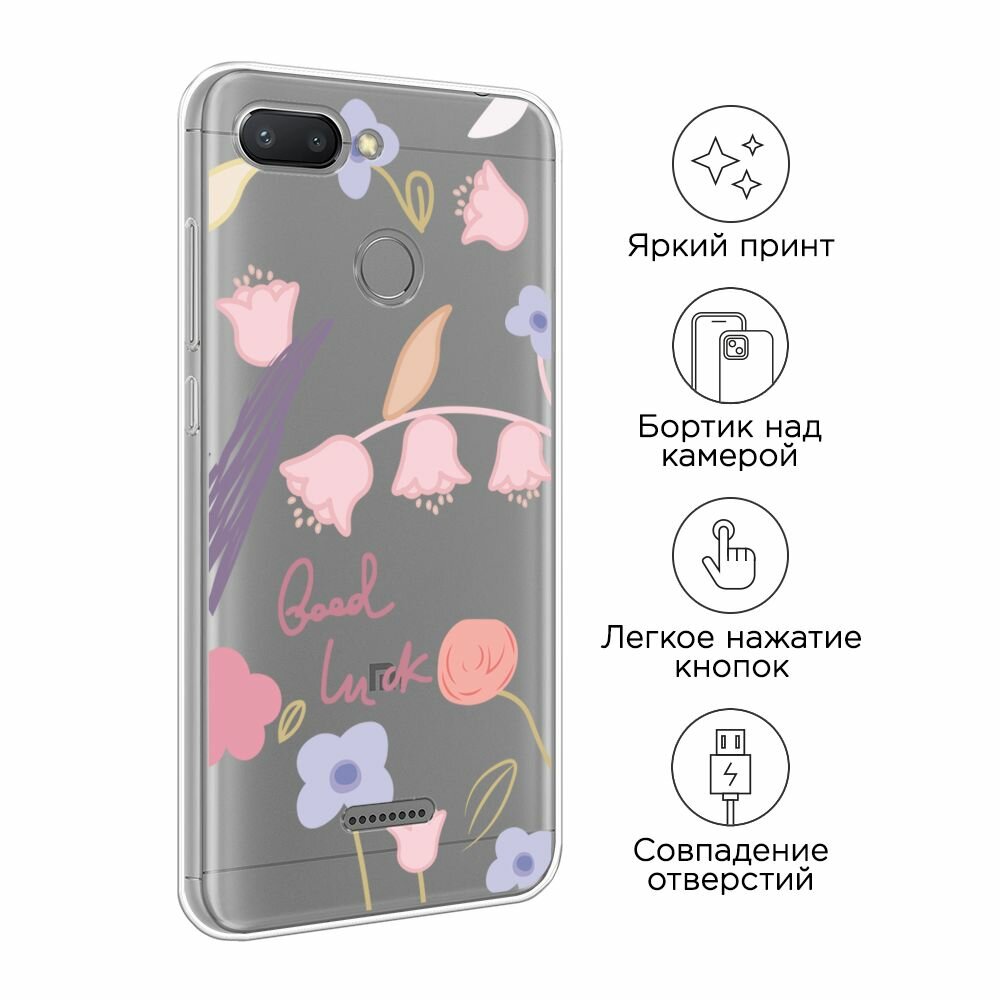 Чехол на Xiaomi Redmi 6 / Сяоми Редми 6 с принтом "Lucky flowers", прозрачный — фото 1