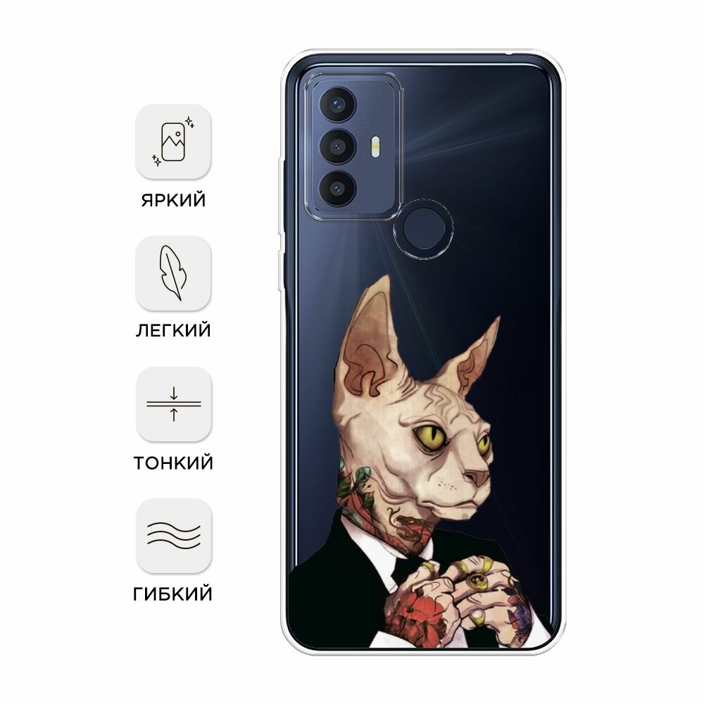 Чехол на TCL 30E/30 SE/305/306 / ТСЛ 30E с принтом татуированный сфинкс, прозрачный — фото 1