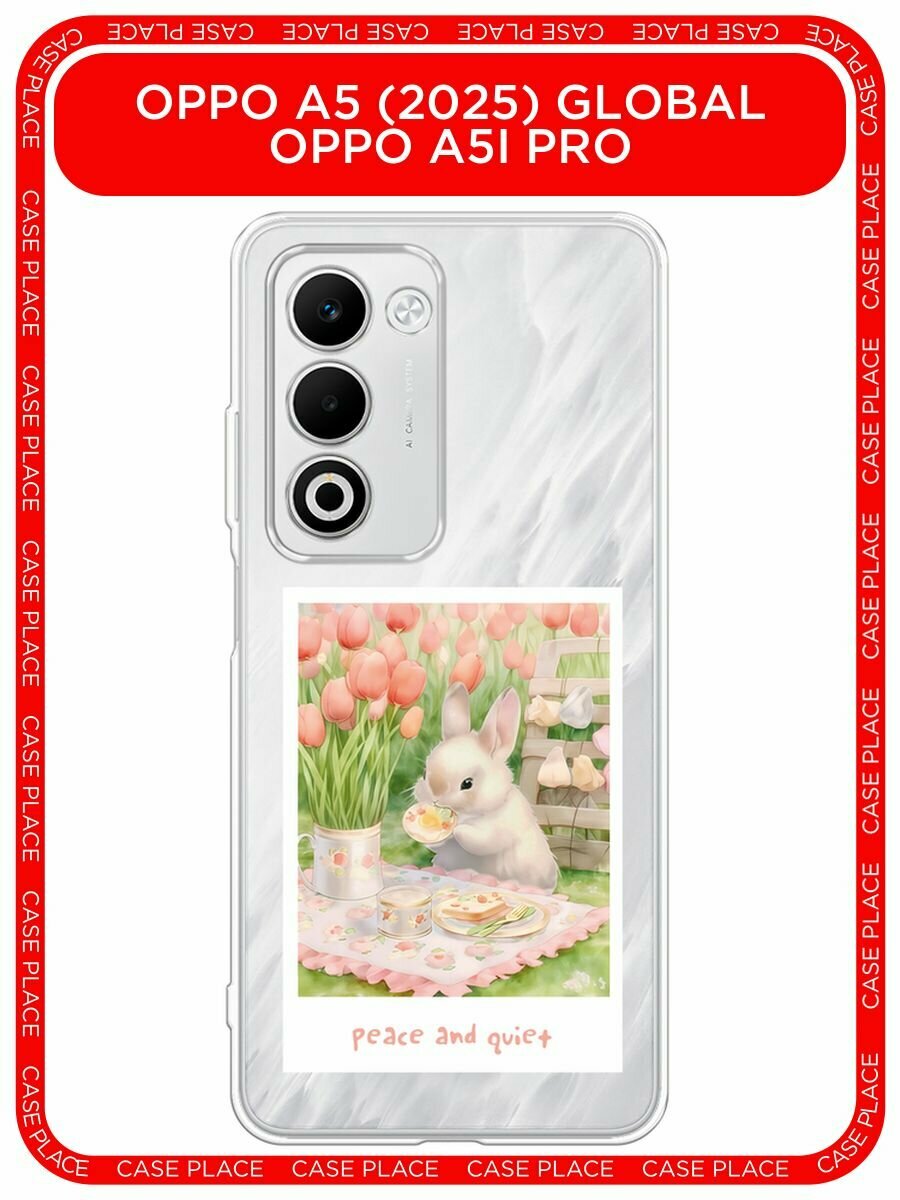 Чехол на Oppo A5 (2025) Global/A5i Pro / Оппо A5 (2025) Глобал/A5i Про с принтом "Кролик на пикнике", прозрачный