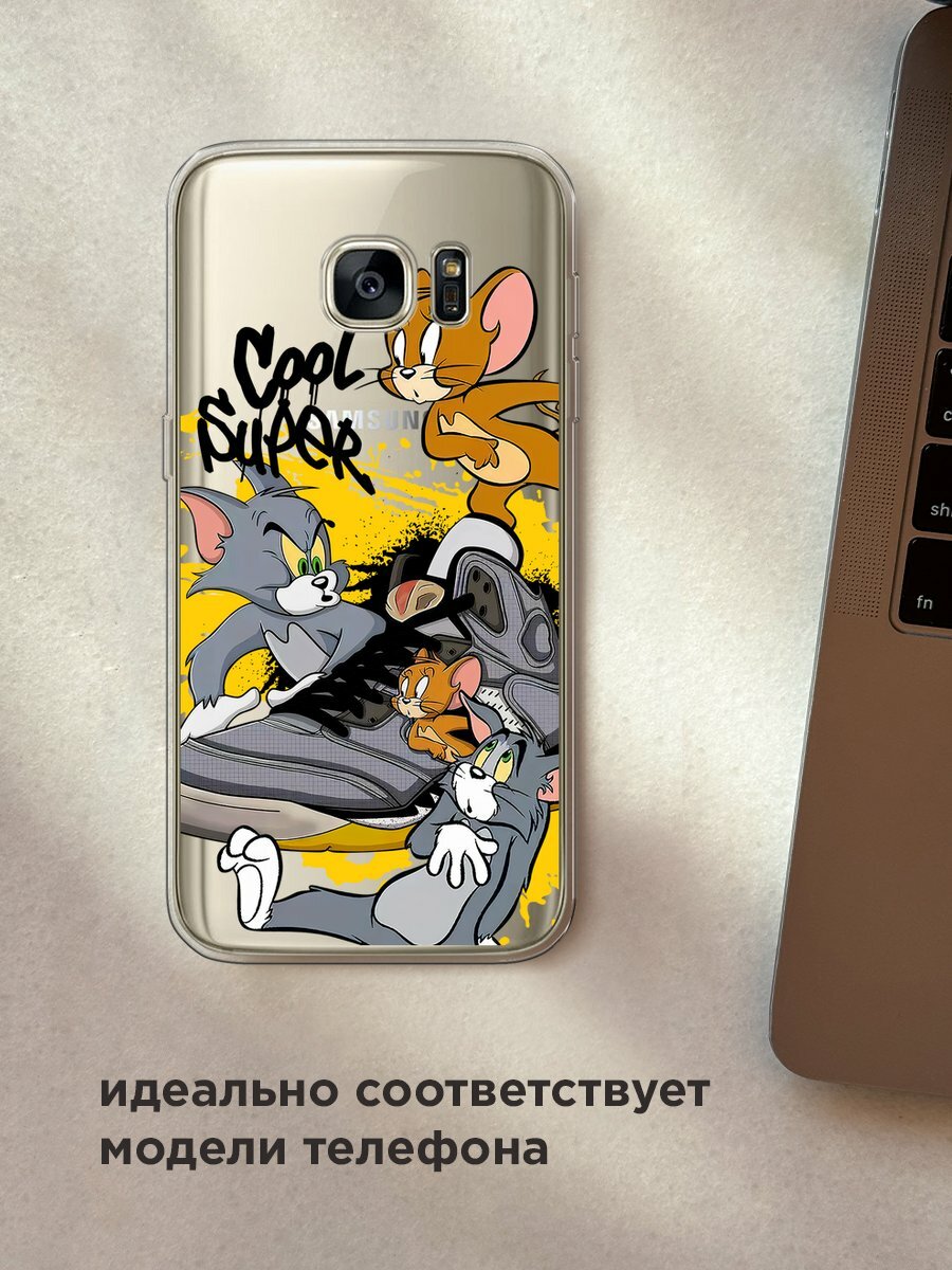 Чехол на Samsung Galaxy S7 / Самсунг Галакси С 7 с принтом "Том, Джерри и кроссовок", прозрачный — фото 1