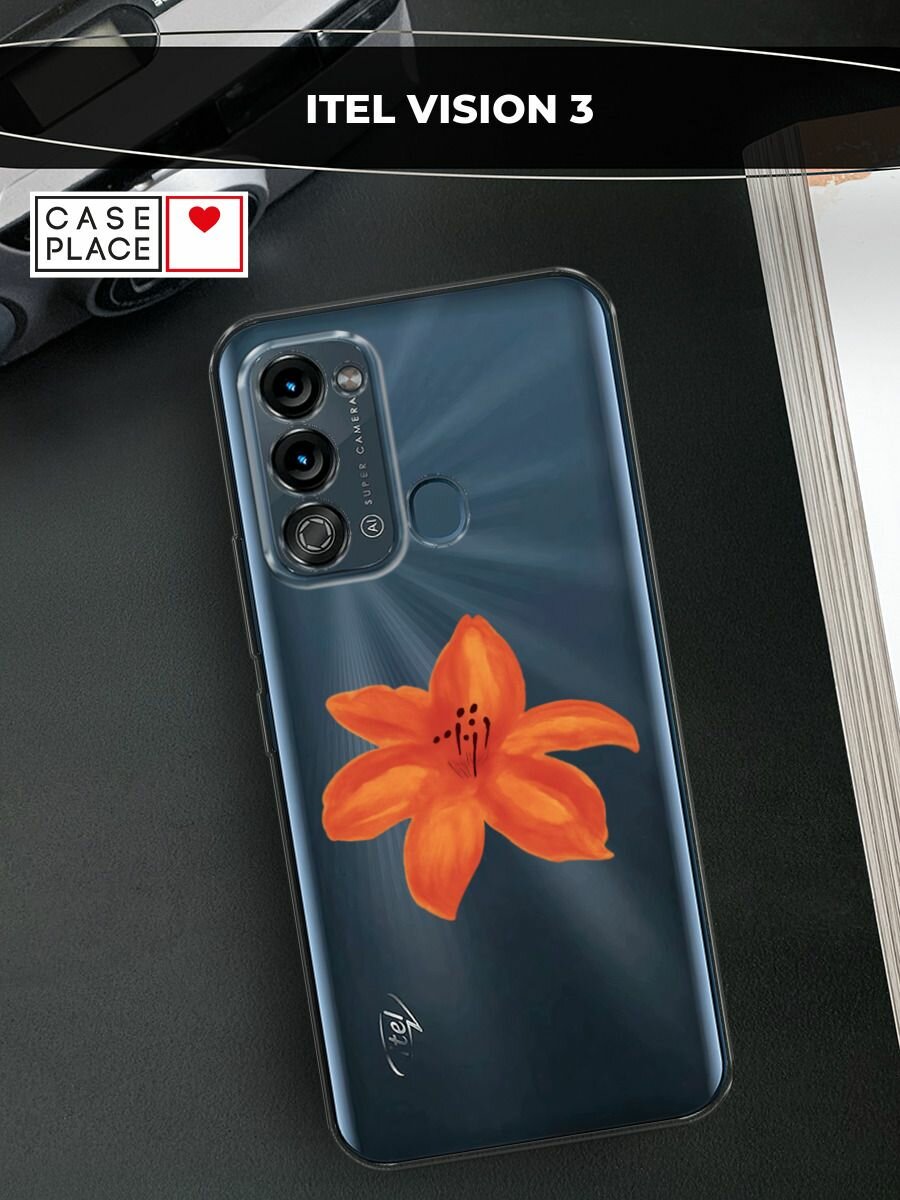 Чехол на Itel Vision 3 / Ител Визион 3 с принтом "Оранжевый цветок", прозрачный