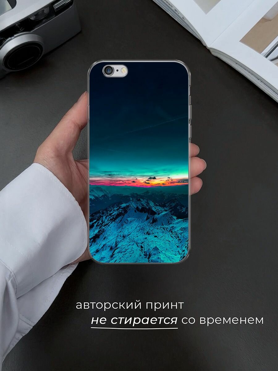 Силиконовый чехол на Apple iPhone 6 / Айфон 6 с принтом "Закат в горах" — фото 1