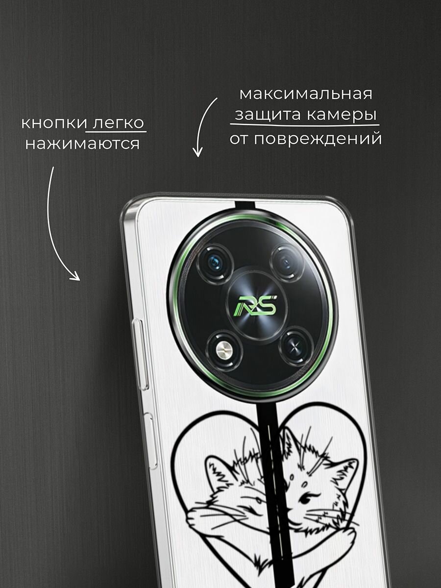 Чехол на Itel RS4 / Ител РС4 с принтом "Влюблённые котики рисунок 3 - 14 февраля", прозрачный — фото 1