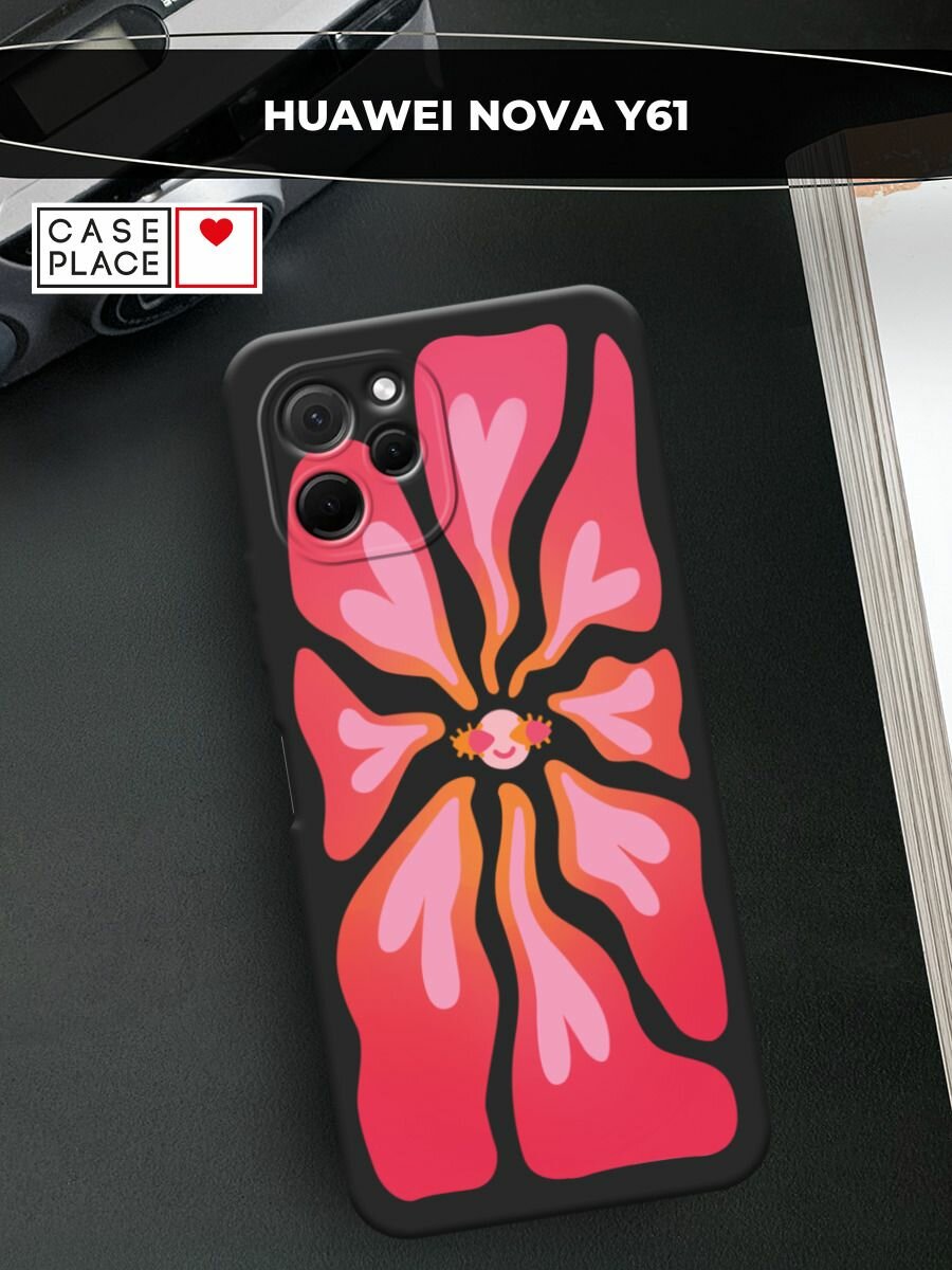 Черный матовый чехол на HuaweI Nova Y61 / Хуавей Нова Y61 с принтом "Тропический цветок - 8 марта"