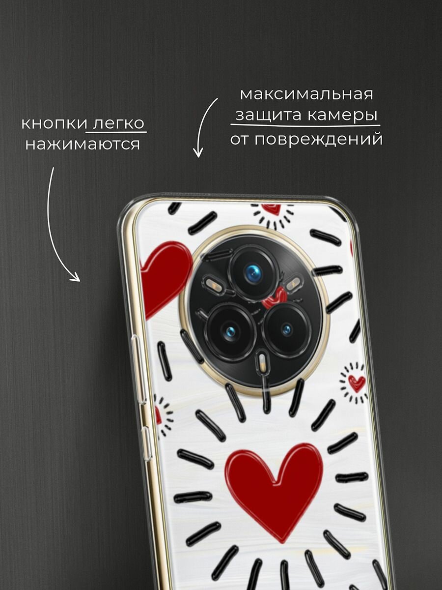 Чехол на Realme 14 Pro+ / Реалми 14 Про+ с принтом "Бордовые сердца паттерн" — фото 1