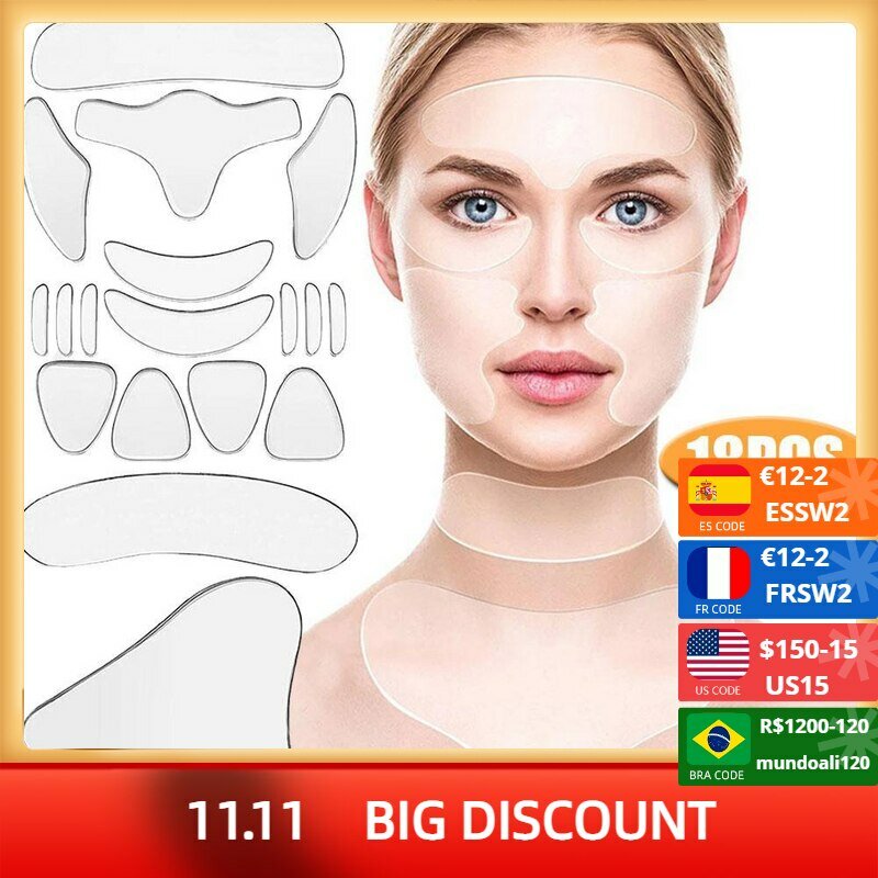 18 штук многоразовых силиконовых патчей для удаления - патчи для лица, лба, шеи, глаз, антивозрастные патчи для лифтинга