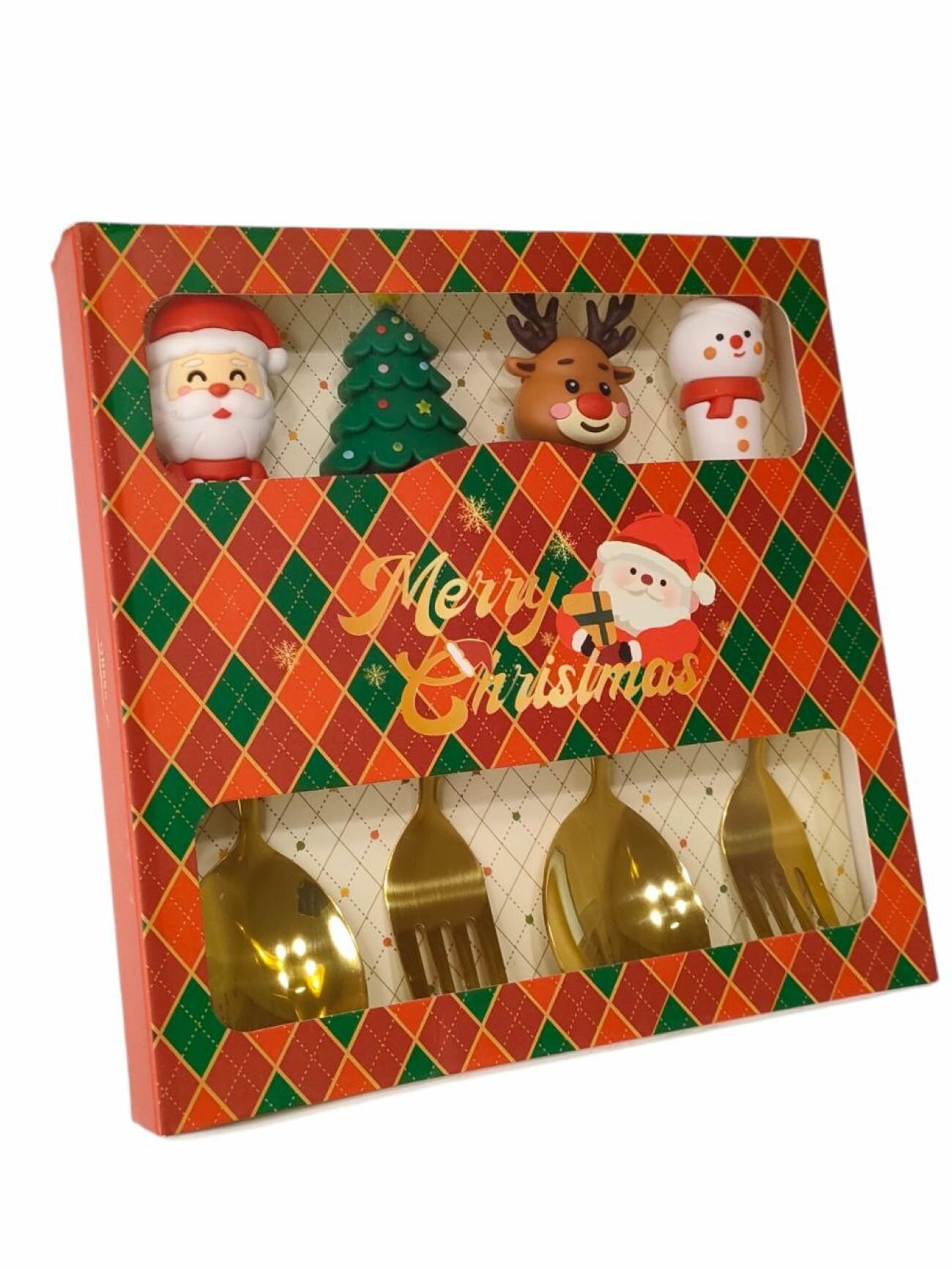 Набор столовых приборов PSG "Новогодний", золотистый, 2 ложки, 2 вилки