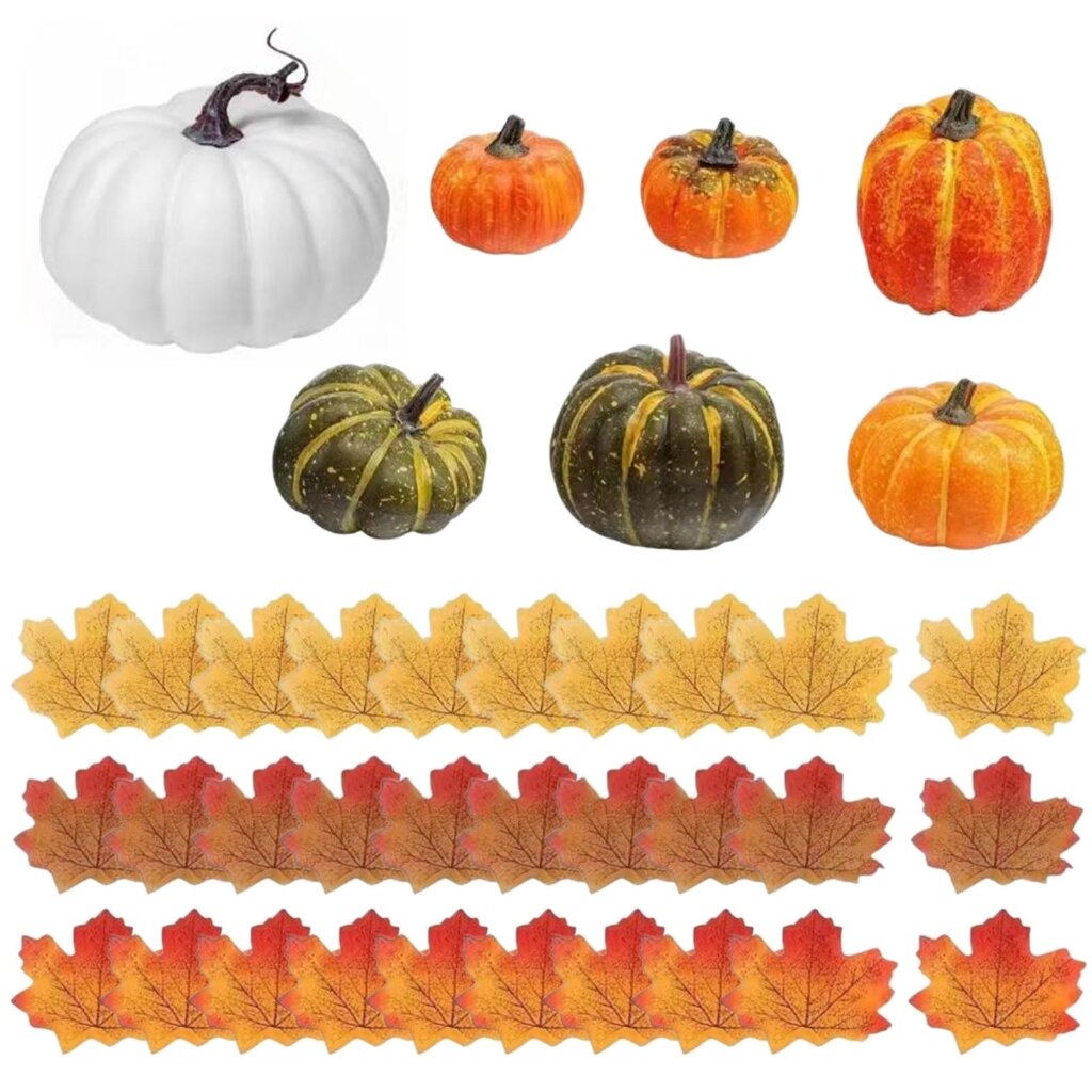 7pcs Хэллоуин искусственные тыквенные фигуры с листовыми наборами украшения украшения орнамент фестивальные вечеринки декоры