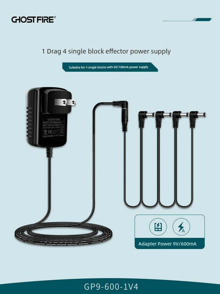 9В адаптер питания для гитарных педалей 1-к-4 портам 600мА Черный, многофункциональный источник питания для педалей