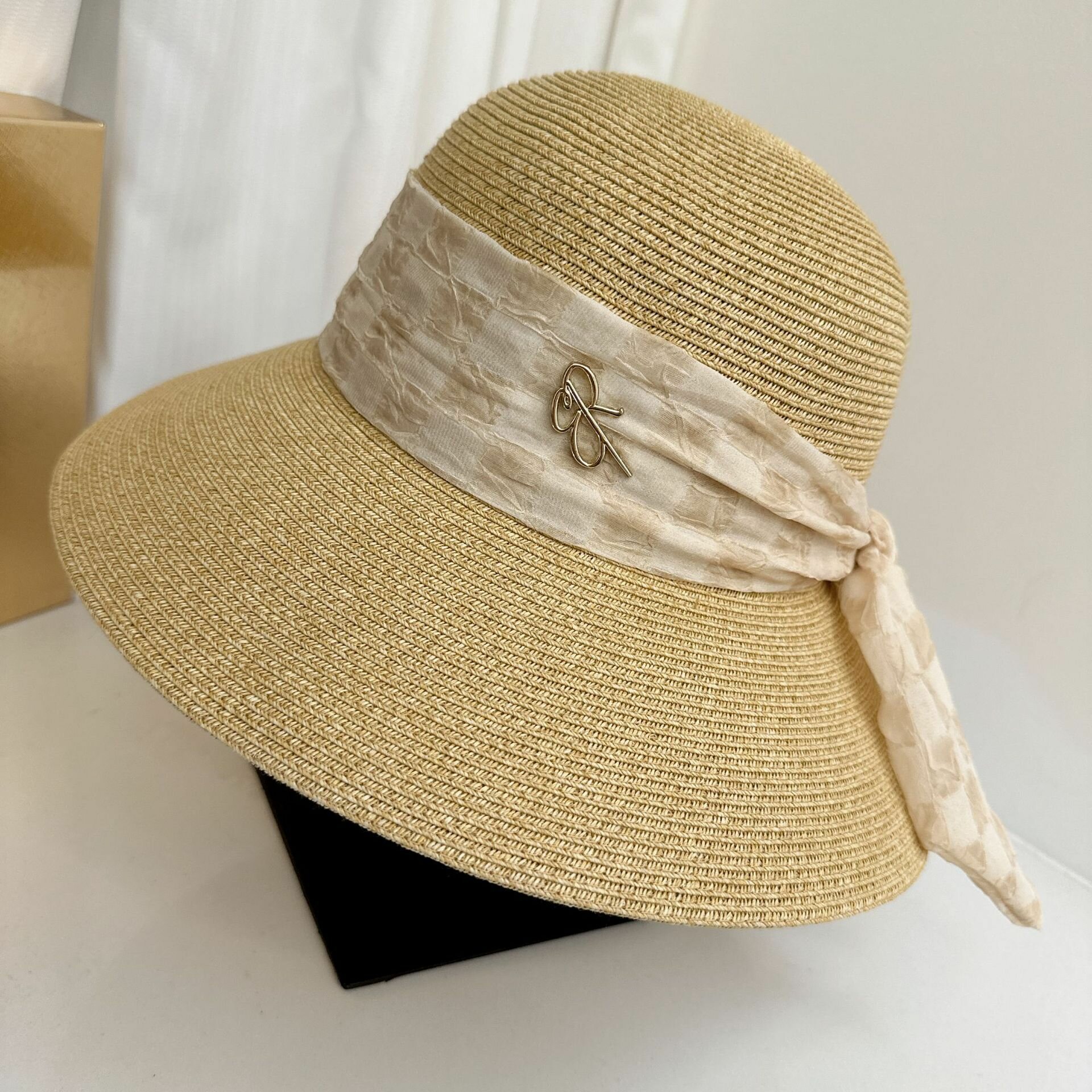 Соломенная шляпа с бантиком и лентой в шахматном порядке, женская шляпа для взрослых, рыбацкая шляпа, шляпа-тазик, солнцезащитный козырек, пляжная шляпа, летняя шляпа