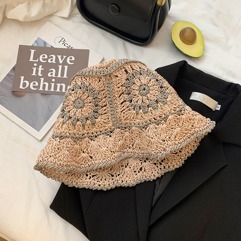 Плетеная соломенная шляпа в стиле HyunA для женщин, летняя полая шляпа в японском стиле, открывающая лицо, небольшой солнцезащитный козырек, солнцезащитная рыбацкая шляпа, нишевая шляпа, оптовая