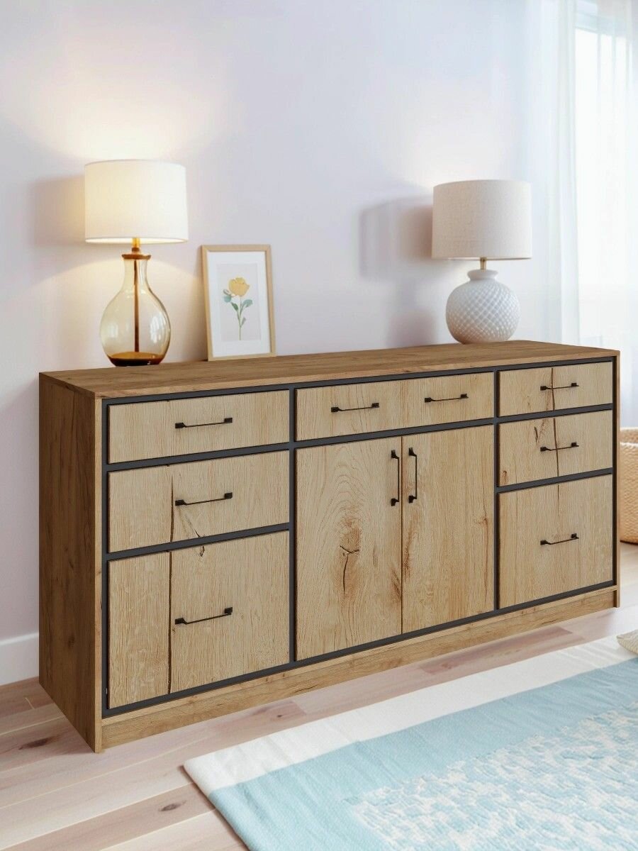 Комод Micon Клео, ЛДСП, 7 ящиков, универсальный дизайн, дуб крафт/канадский