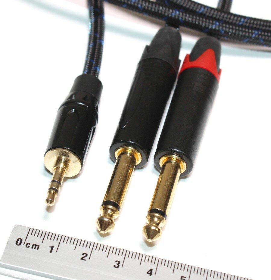 Шнур «Джек 3,5 мм» стерео-2шт.«Джек 6,3 мм» моно 1,0 м , AuraSonics J35Y2J63-1-LONG, AuraSonics