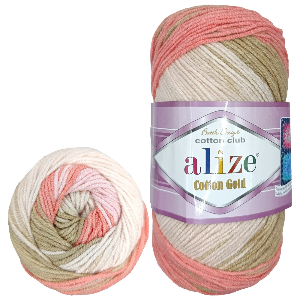 Пряжа для вязания Alize Cotton gold batik 5970 розовый бежевый 1 моток 100 гр/330 м 55% хлопок, 45% акрил