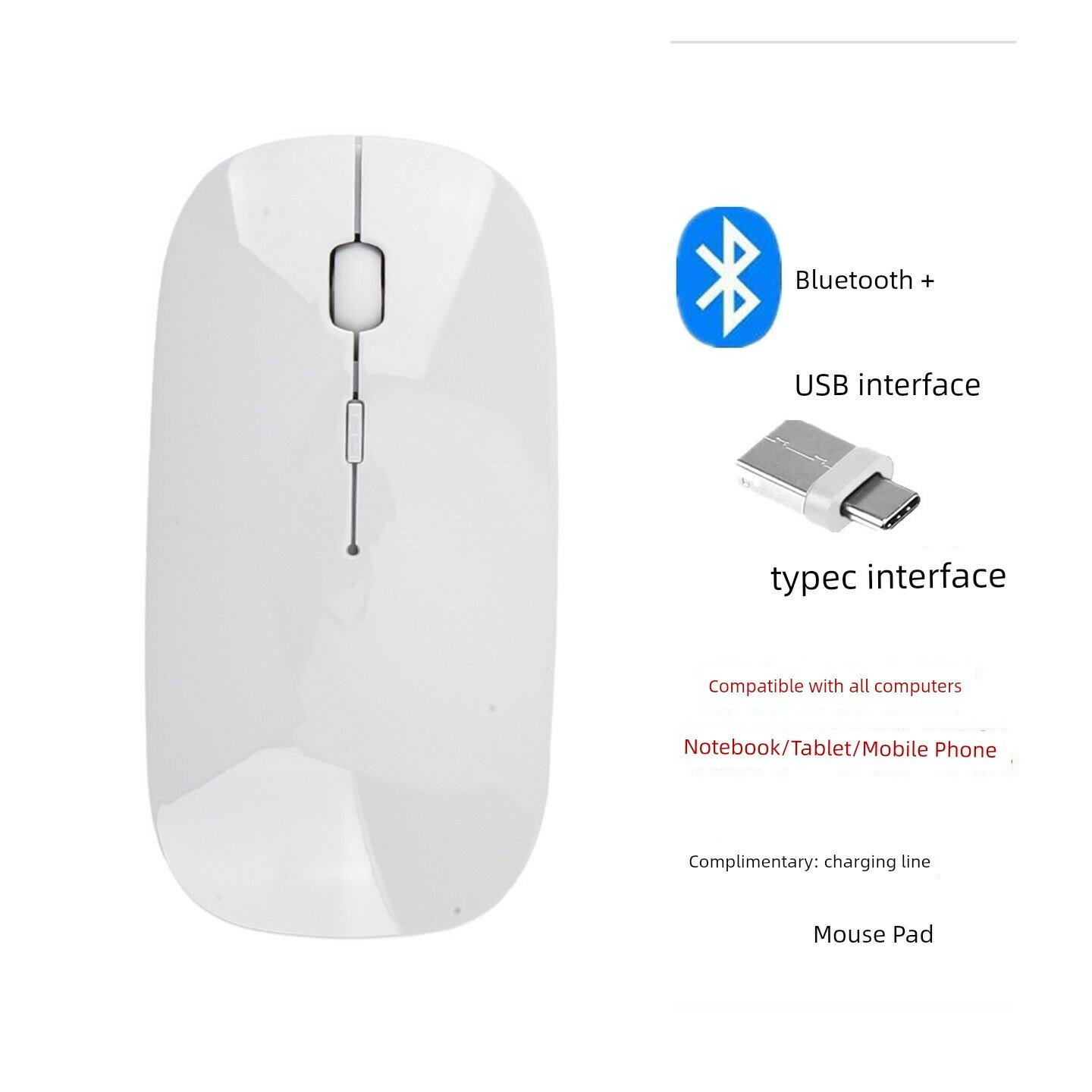 Подходит для компьютеров Dell, беспроводная мышь, ноутбук, настольный компьютер, офис, дом, зарядка, Bluetooth, три