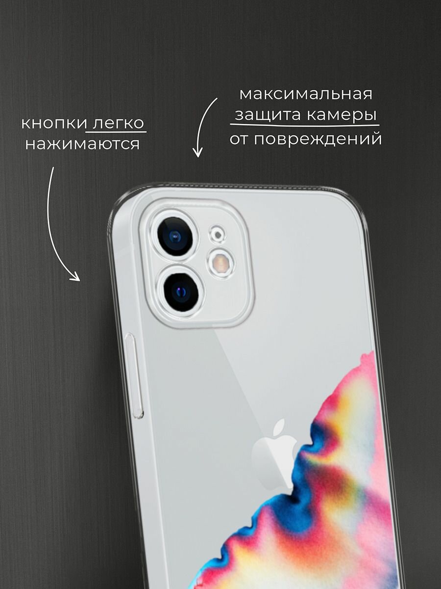Чехол на Apple iPhone 12 mini / Айфон 12 Мини с принтом Розовая акварель, прозрачный — фото 1