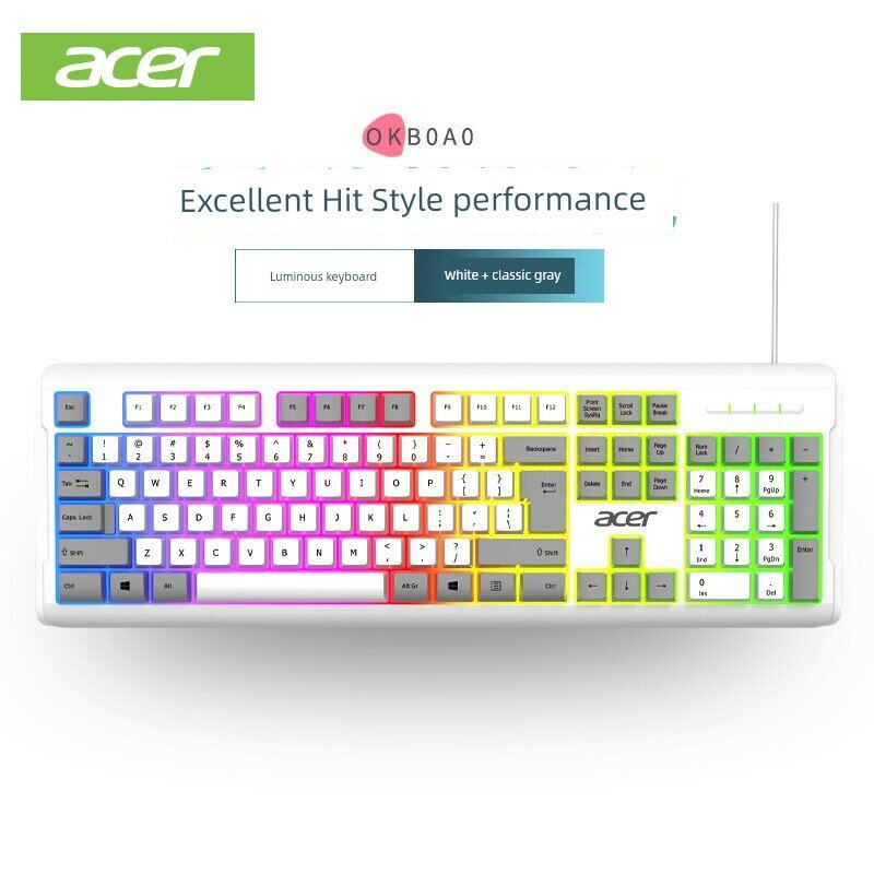 Бесшумный комплект клавиатуры и мыши Acer, проводной, с механическим ощущением, универсальный для настольных