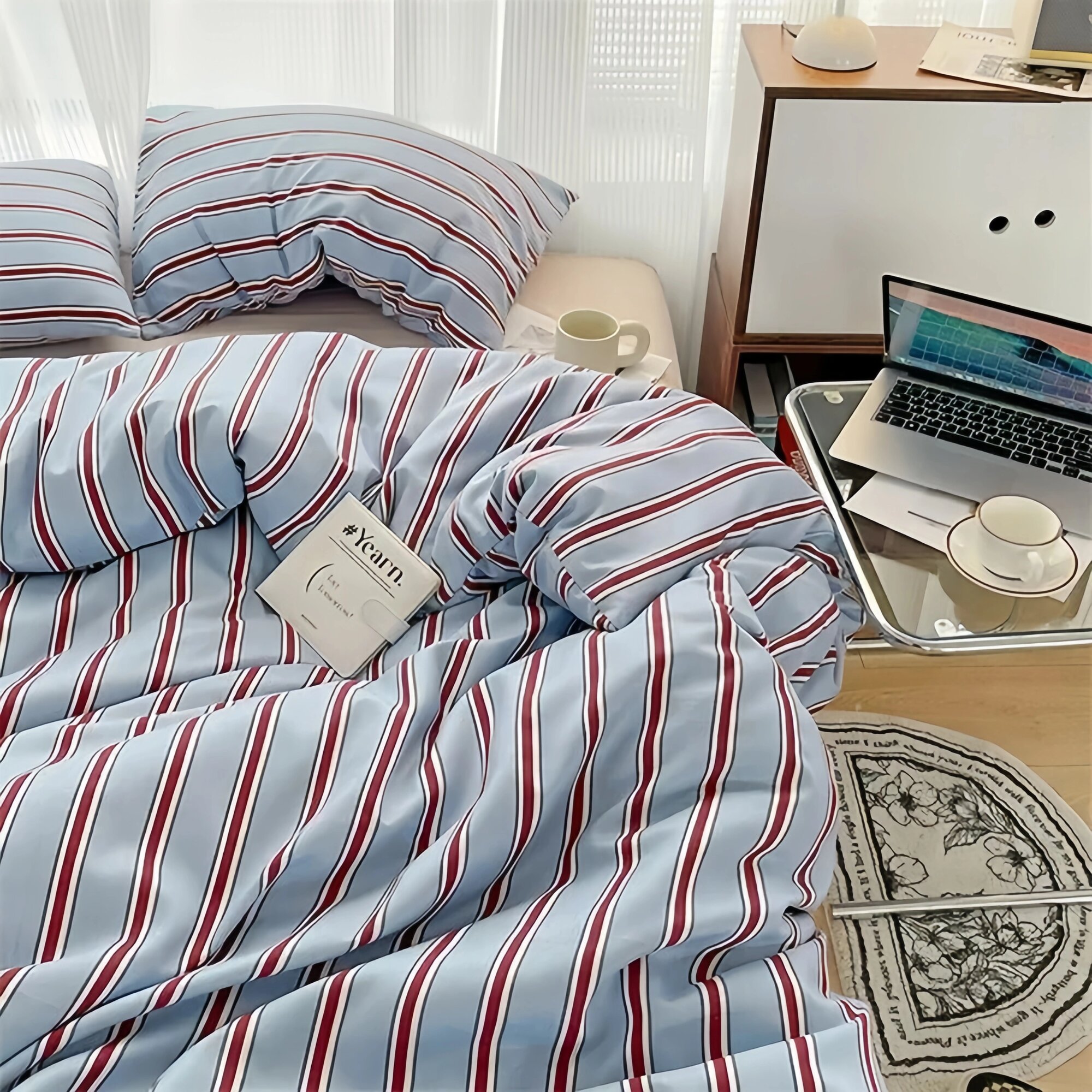 Комплект постельного белья Dreamreal из 100% хлопка в синюю полоску на двоих.200*230 cm