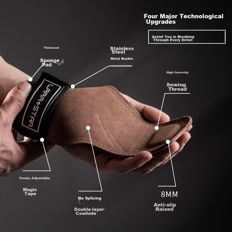 Laura Star Pull-Up Assist Band, Grip Band, Fitness Gloves, Chin-Up And Deadlift Palm Protector, Wrist Support for Men And Women, Brown