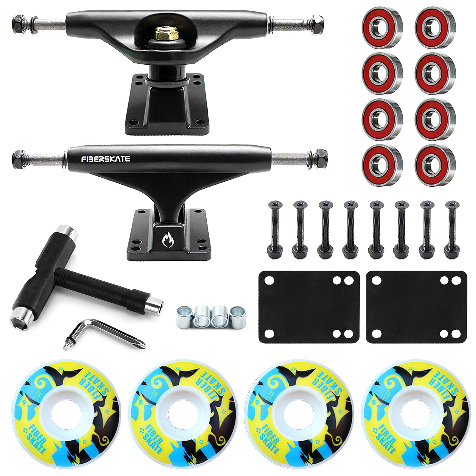 5' Подвески для скейтборда Колеса Подшипники и Набор гаечных ключей T-образных Колеса для лонгборда Прокладки для колес Комплект оборудования для моста скейтборда