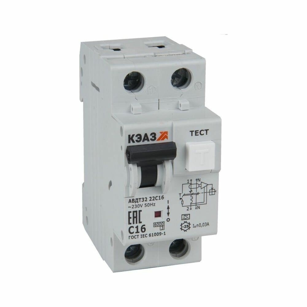 Выключатель автоматический дифференциального тока 2п C 25А 30мА тип A 6кА АВДТ32-22C25 A УХЛ4 КЭАЗ 228067