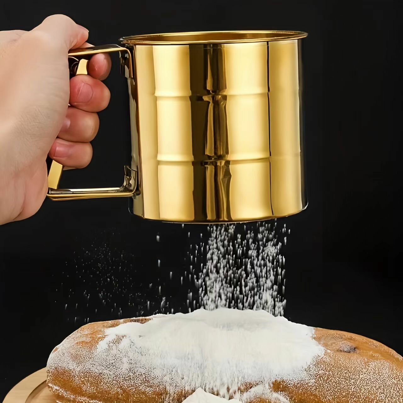 Золотой финиш из нержавеющей стали - металлическое ручное сито для муки