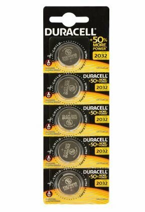 Элемент питания Duracell CR2032, 5 шт, воздушно-цинковый, вес 20 г, светло-серый