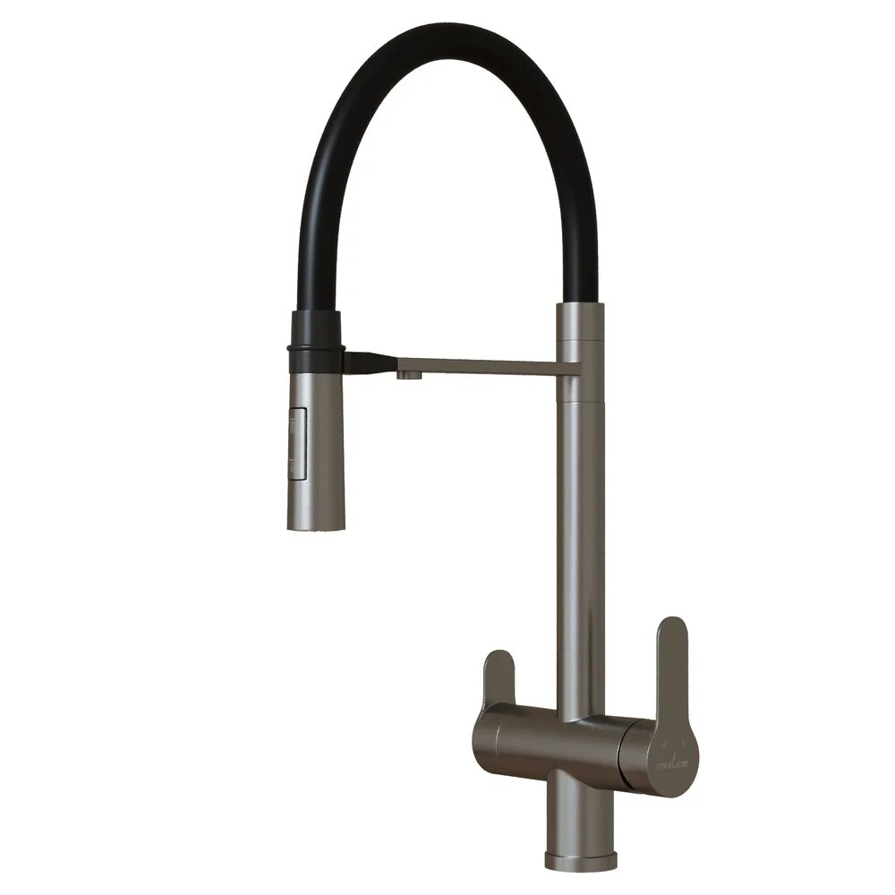 Смеситель для кухни 35k MIXLINE MLSS-0401 черный гиб. излив магнит, подкл. к фильтру, п/гайку сатин