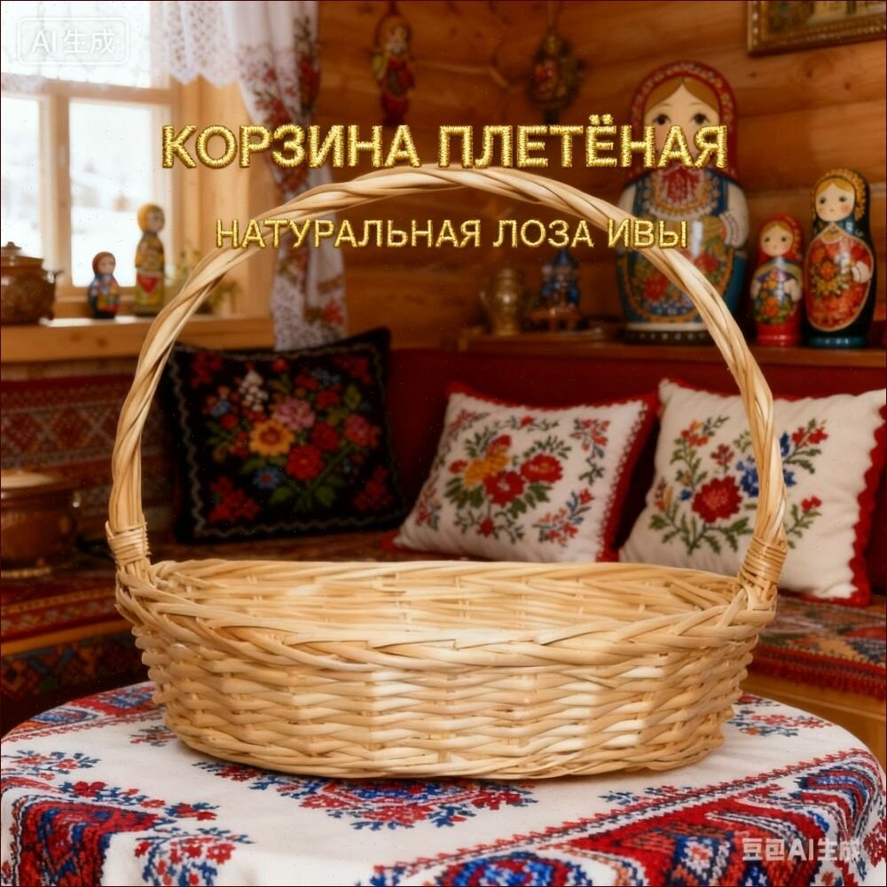 Корзина плетеная длина 37 см, высота 31 см.