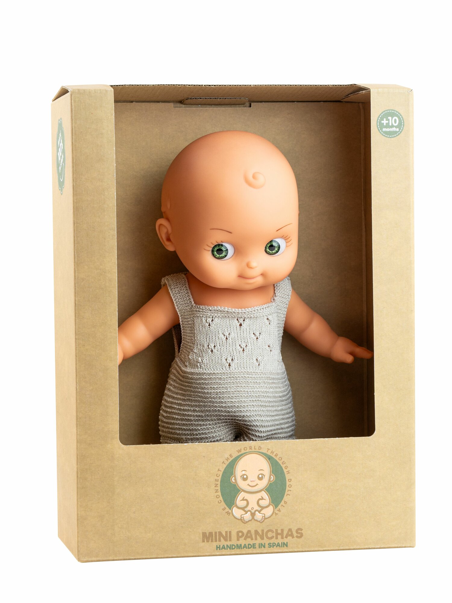 Кукла пупс Paola Reina Панча с зелеными глазами в сером песочнике, 28см