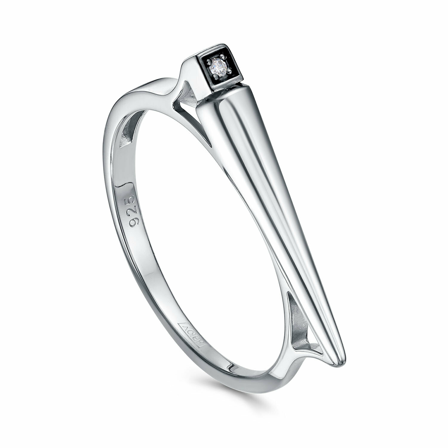 Кольцо тонкое, серебро, 925 проба, бриллиант