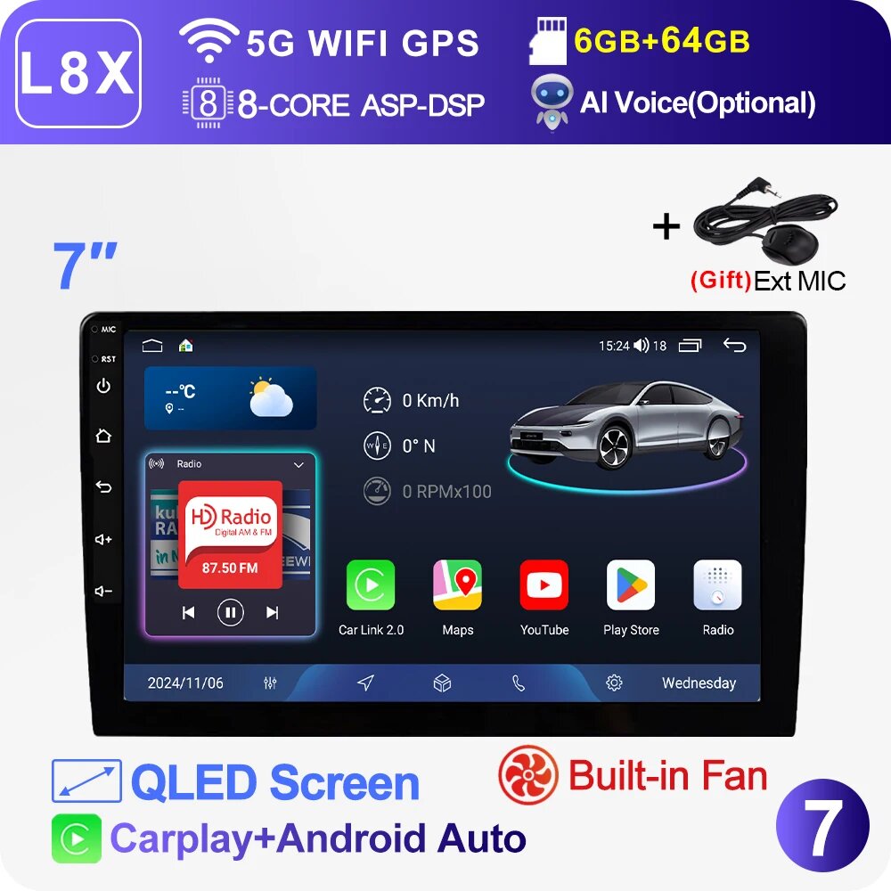 LEHX L8X 8Core 7/9/10' 2Din Android 15 Carplay Радио Автомобильное Мультимедийное 7-L8X(6-64GB)-0